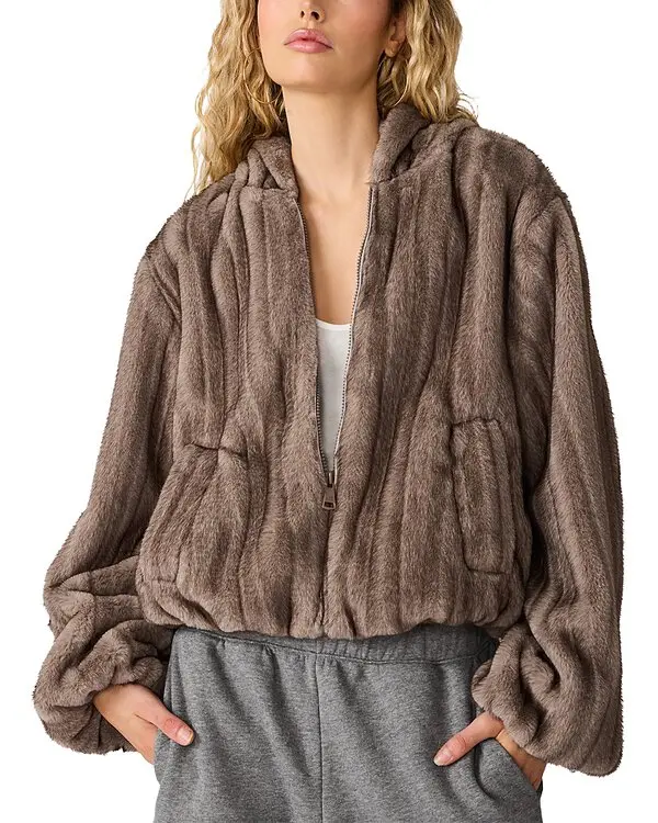 Steve Madden Mavis Zip Front Hooded Jacket - Silver Green