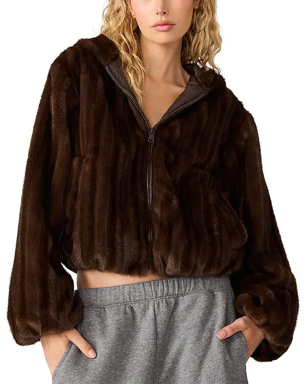 Steve Madden Mavis Zip Front Hooded Jacket - Wolf Brown