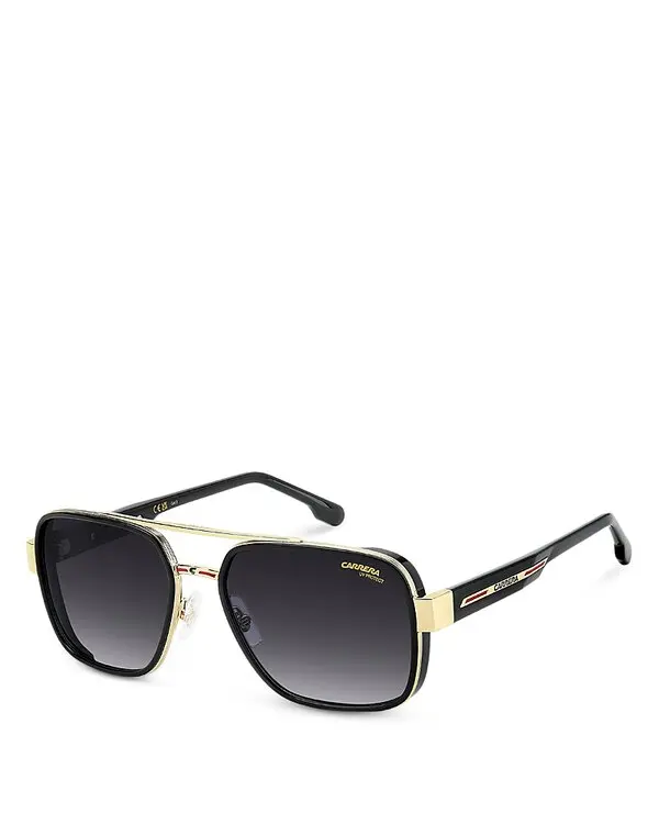 Carrera Eyewear Rectangular Double Bridge Sunglasses, 58mm - Black