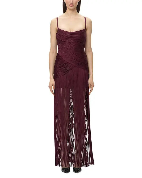Herve Leger The Carly Draped Fringe Gown