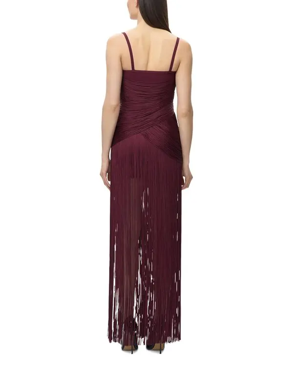 Herve Leger The Carly Draped Fringe Gown