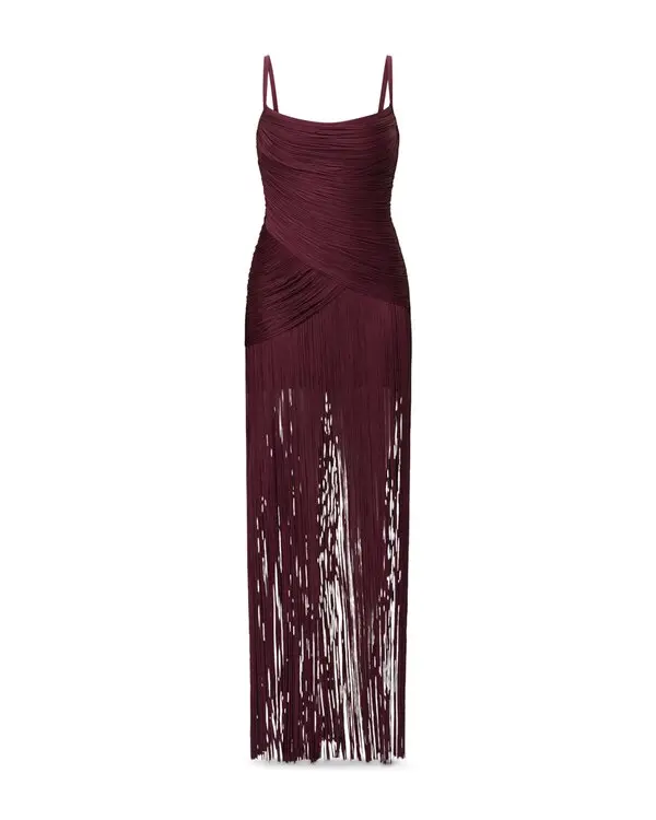 Herve Leger The Carly Draped Fringe Gown