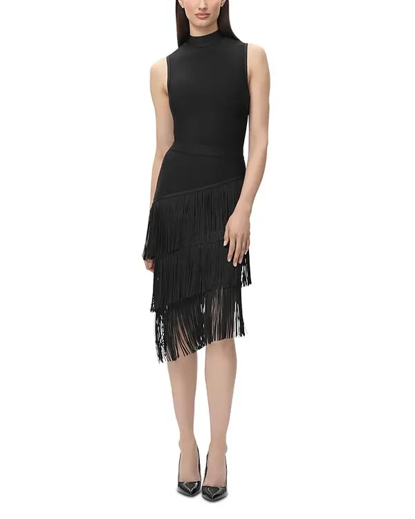 Herve Leger The Cassi Fringe Hem Dress - Black