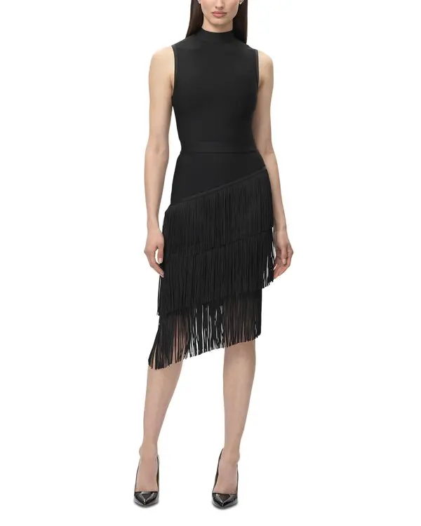 Herve Leger The Cassi Fringe Hem Dress - Black