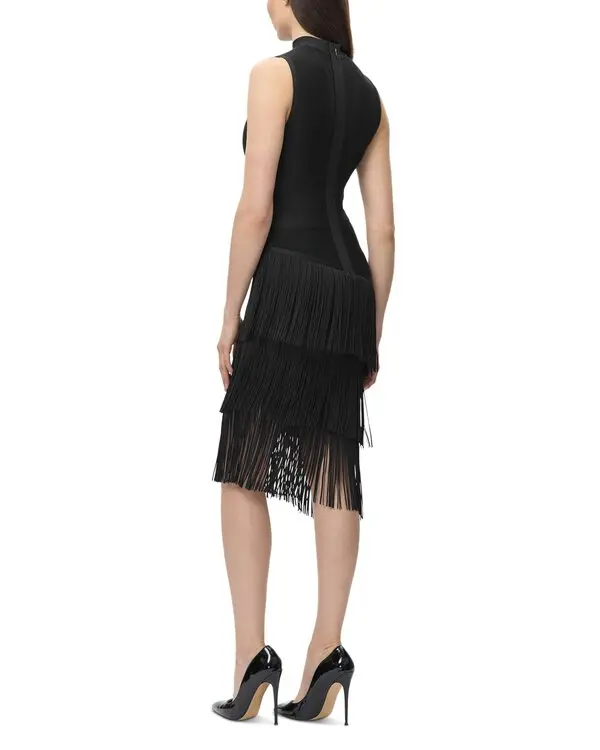 Herve Leger The Cassi Fringe Hem Dress - Black