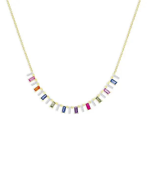 Meira T 14k White & Yellow Rainbow Sapphire & Diamond Droplet Necklace, 16 - Gold