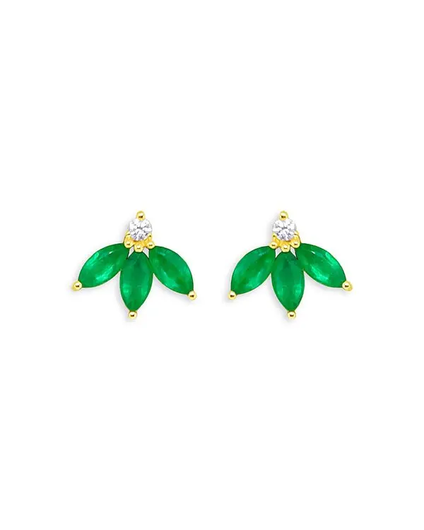 Meira T 14k Yellow Emerald & Diamond Leaf Cluster Stud Earrings