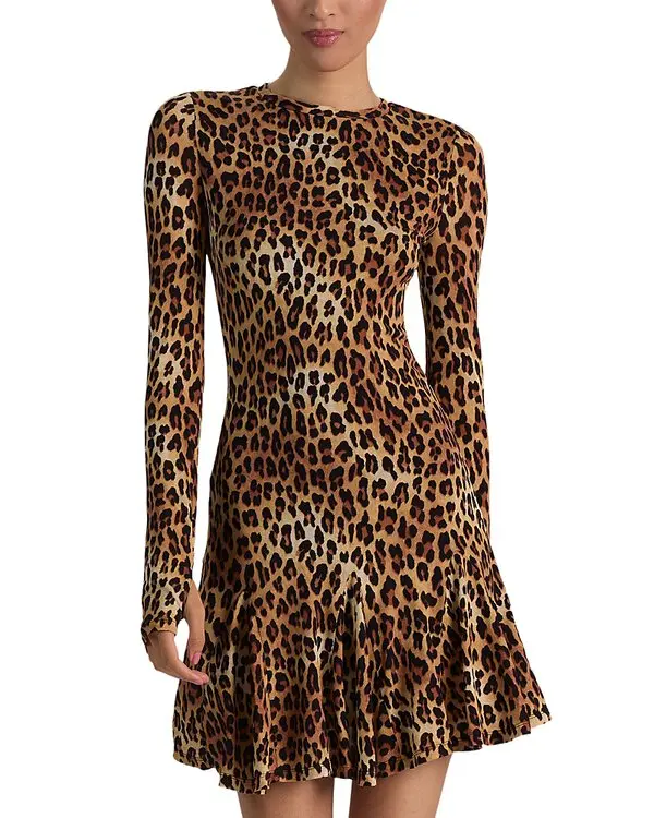 Alice + Olivia Wendy Fit & Flare Godet Mini Dress - Spotted Leopard