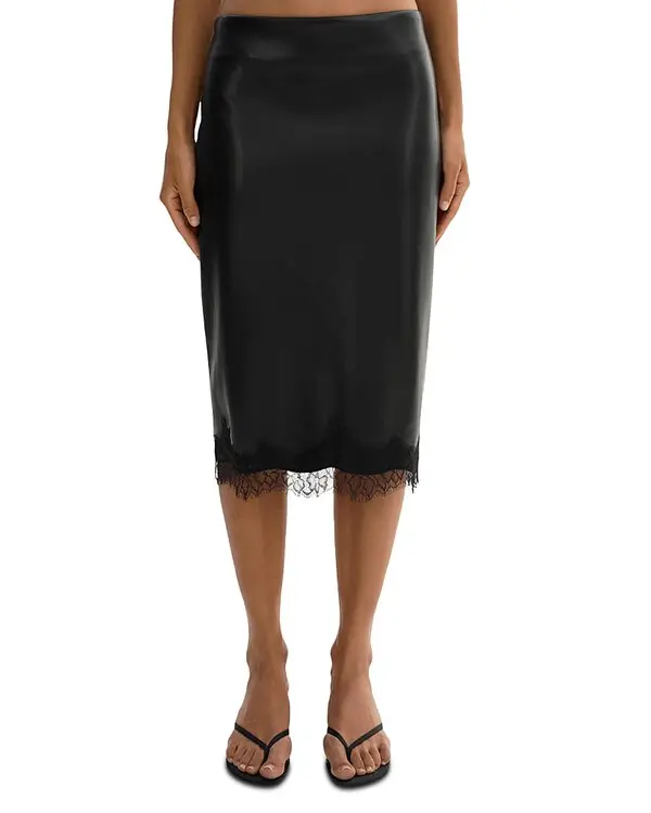 LAMARQUE Sonja Lace Trim Faux Leather Skirt - Black