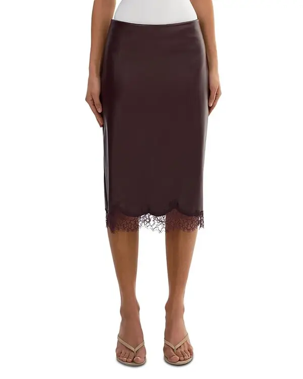LAMARQUE Sonja Lace Trim Faux Leather Skirt