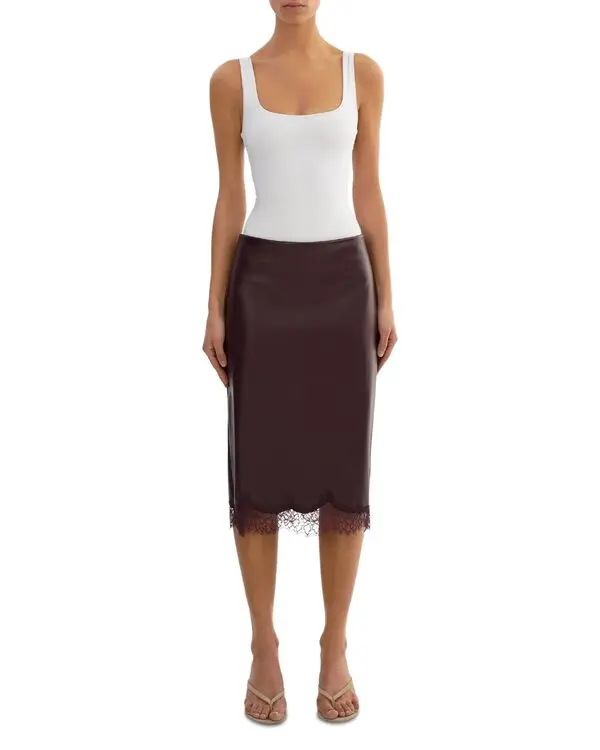 LAMARQUE Sonja Lace Trim Faux Leather Skirt