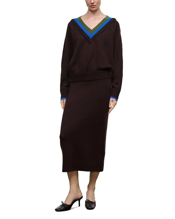 Staud Normandy Merino Wool Midi Sweater Dress - Dark Oak Multi