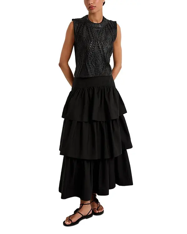 MARIE OLIVER Baylor Cotton Tiered A Line Skirt - Black