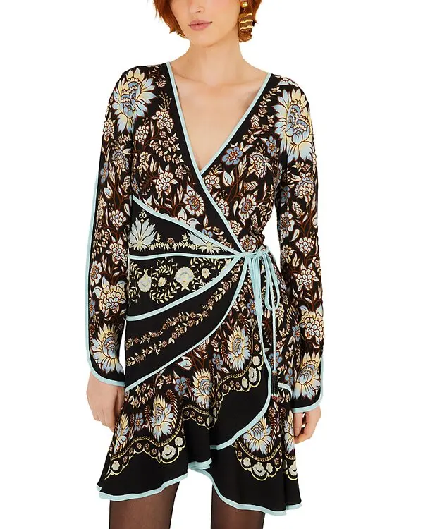 Farm Rio Daniela Mini Wrap Dress - Daniela Black