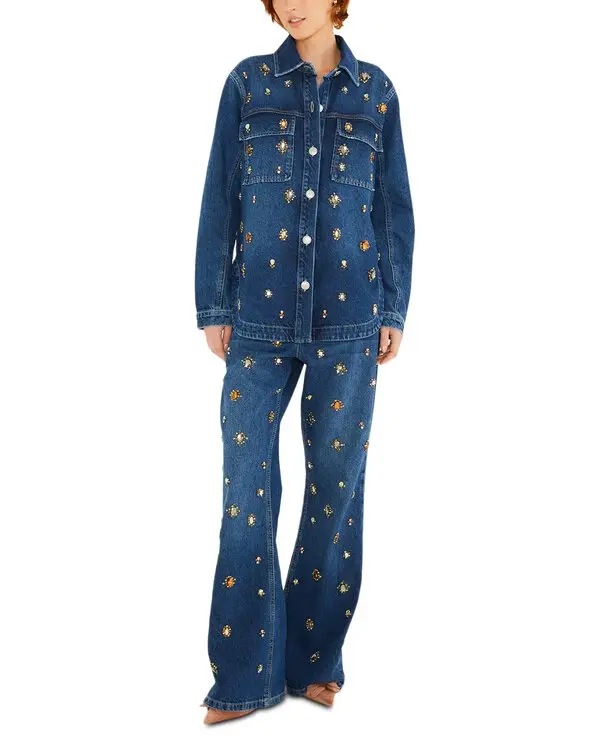 Farm Rio Gem Embellished High Rise Flare Jeans