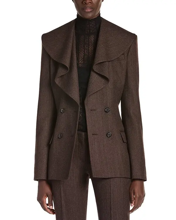 Alexander McQueen Wool Pinstripe Waterfall Collar Jacket - Cedar
