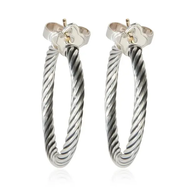 David Yurman Sterling Silver Twisted Cable Hoop Earrings - Sterling_silver