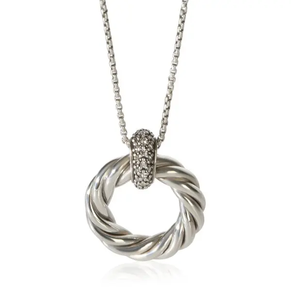 David Yurman Sterling Silver Diamond Cable Circle Pendant Necklace - Sterling_silver
