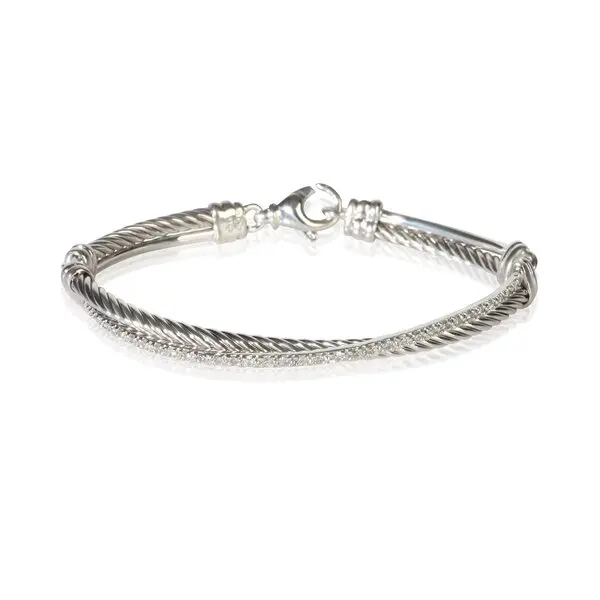 David Yurman Sterling Silver Diamond Crossover Bracelet - Sterling_silver