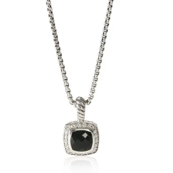 David Yurman Sterling Silver Onyx And Diamond Petite Albion Pendant - Sterling_silver