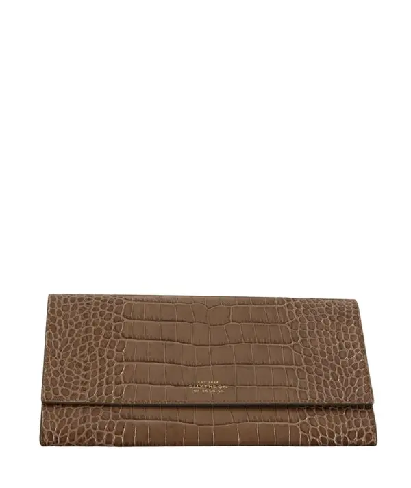 Smythson Mara Croc-effect Leather Jewelry Case - Brown
