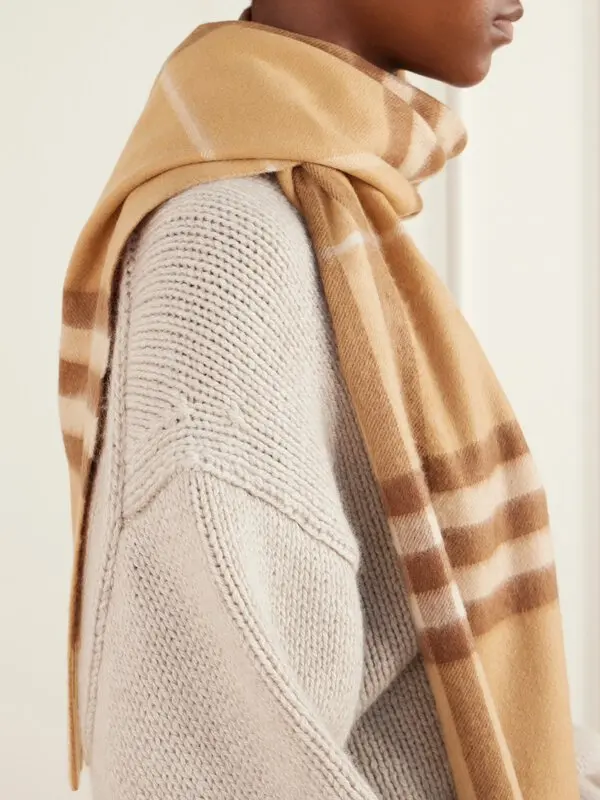 Burberry Fringed Checked Cashmere Scarf - Neutrals
