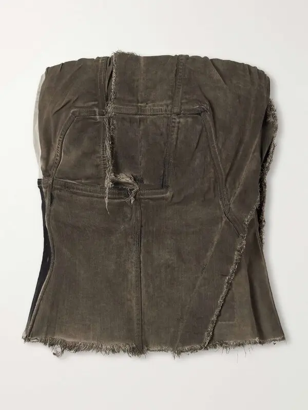 Rick Owens Paneled Frayed Stretch-denim Top