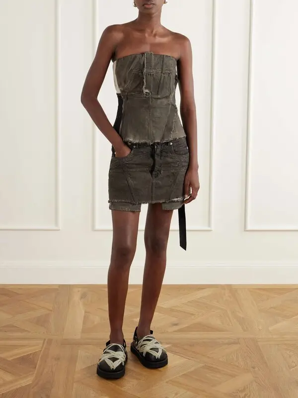 Rick Owens Paneled Frayed Stretch-denim Top