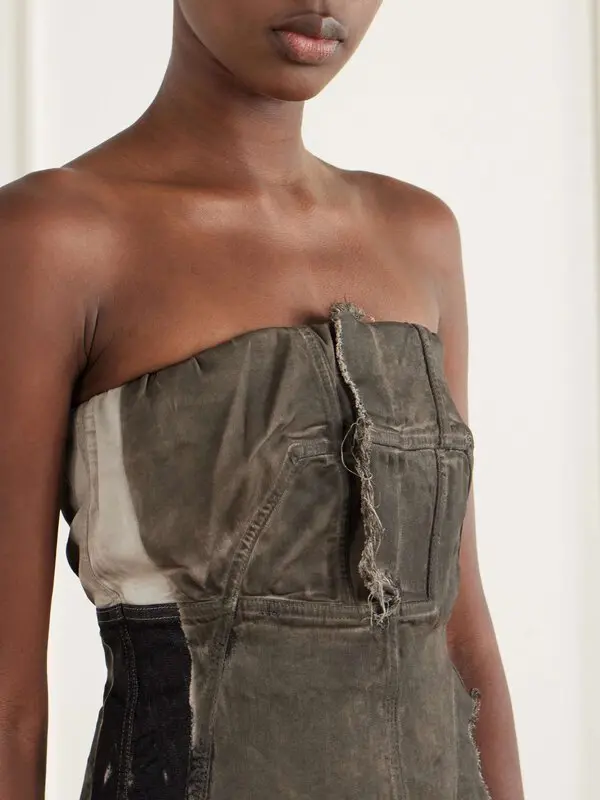 Rick Owens Paneled Frayed Stretch-denim Top