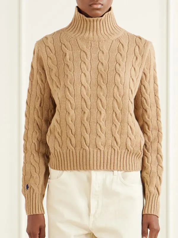 Polo Ralph Lauren Cable-knit Wool And Cashmere-blend Turtleneck Sweater - Brown