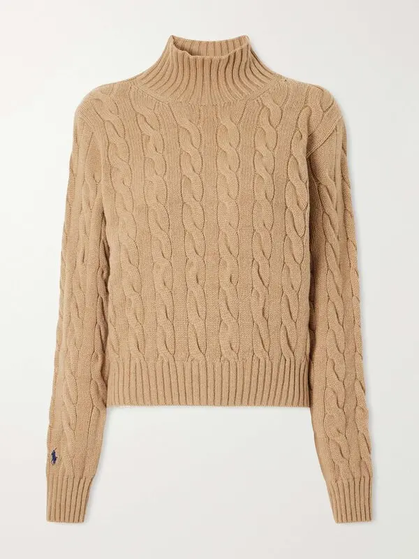 Polo Ralph Lauren Cable-knit Wool And Cashmere-blend Turtleneck Sweater - Camel
