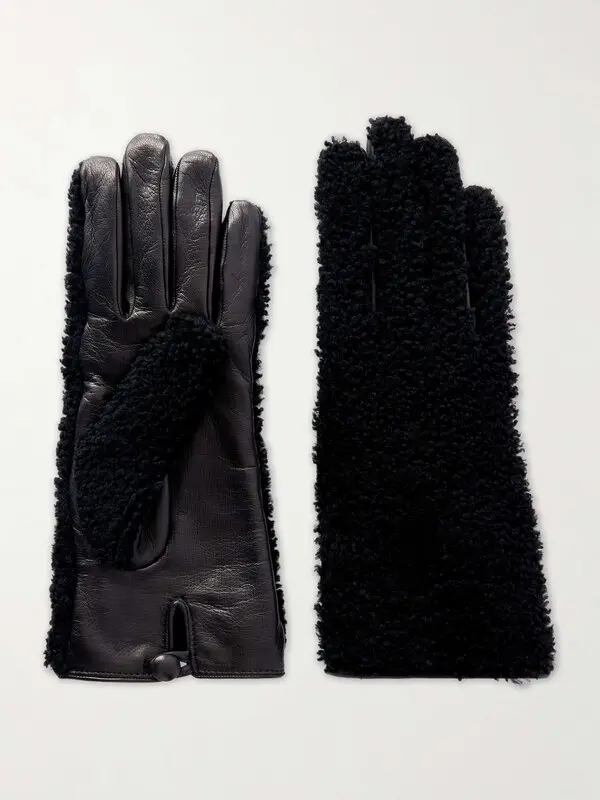 Gabriela Hearst Eglantina Leather-trimmed Shearling Gloves - Black