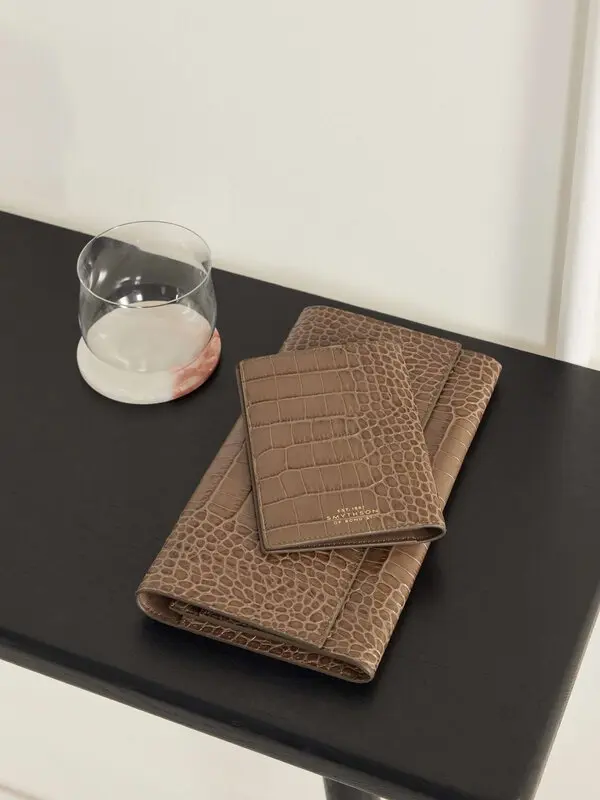 Smythson Mara Croc-effect Leather Passport Cover