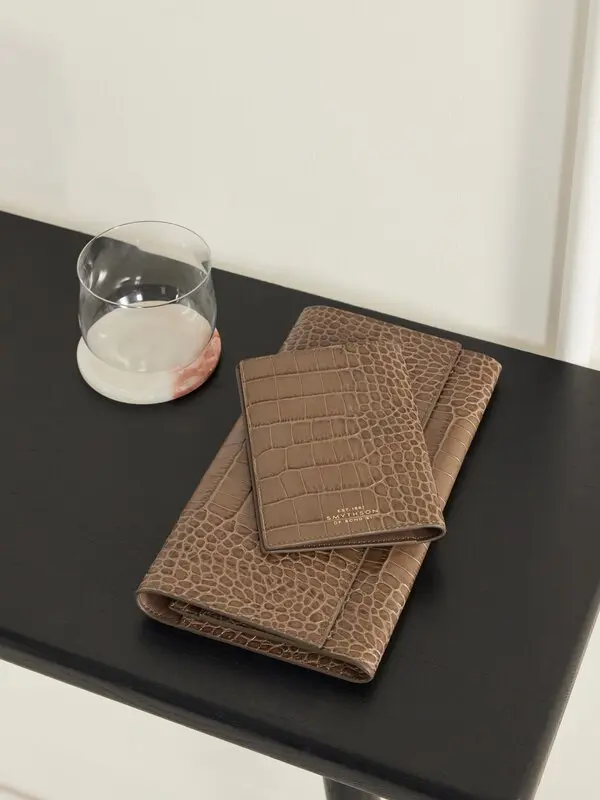 Smythson Mara Croc-effect Leather Passport Cover