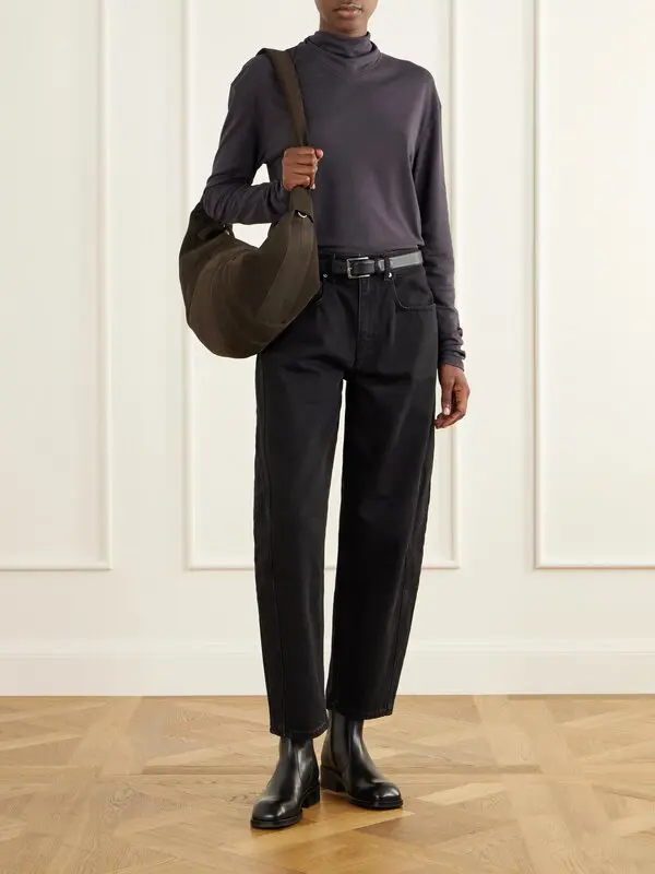 LEMAIRE Croissant Paneled Leather Shoulder Bag - Brown
