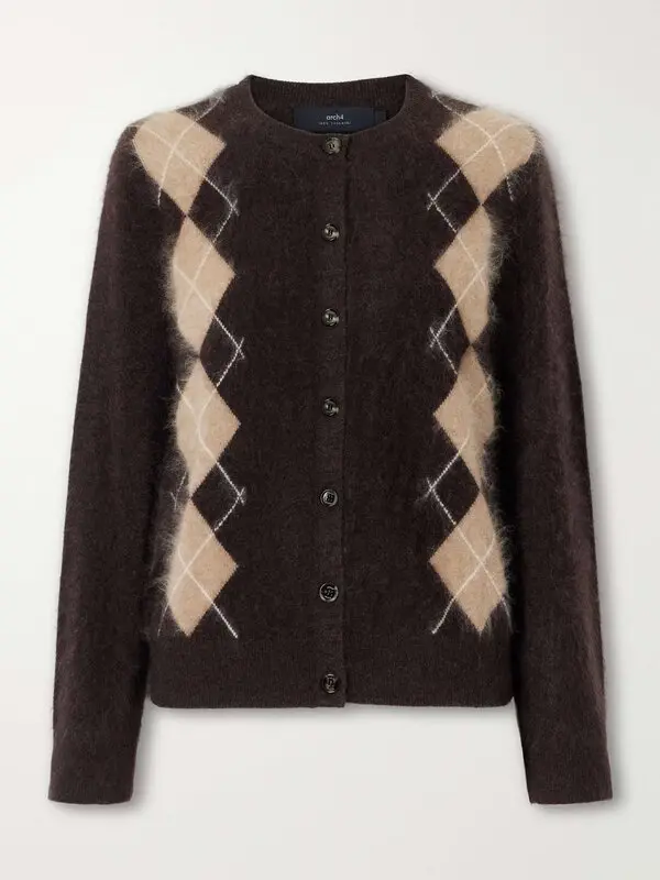 Arch4 Arlo Argyle Brushed Cashmere Cardigan