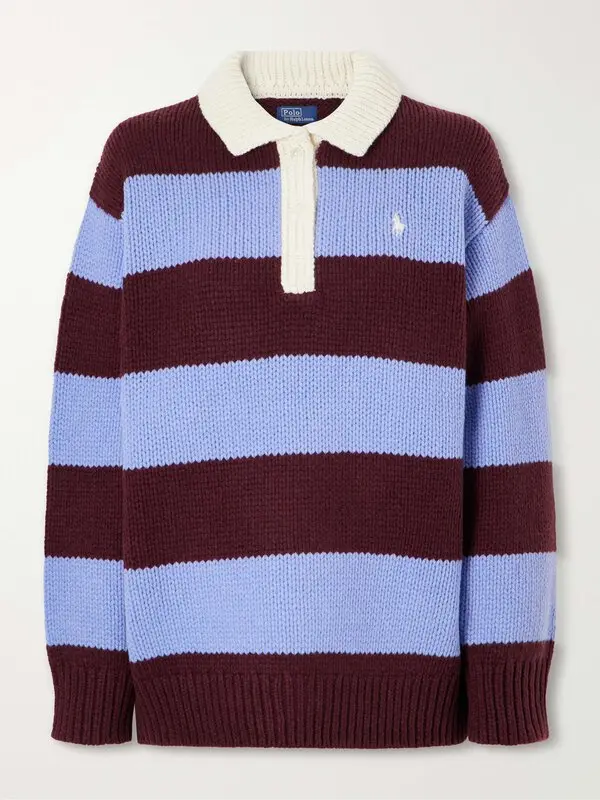 Polo Ralph Lauren Logo-embroidered Striped Wool-blend Polo Sweater