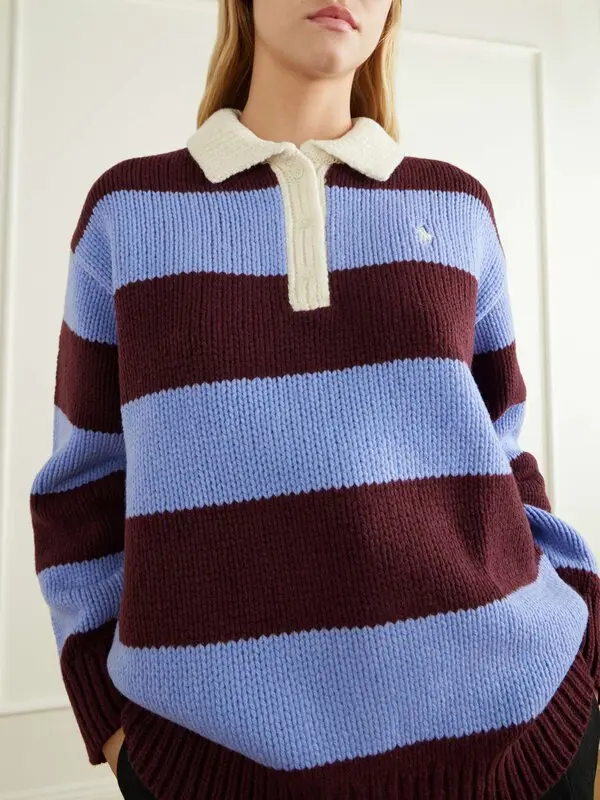 Polo Ralph Lauren Logo-embroidered Striped Wool-blend Polo Sweater