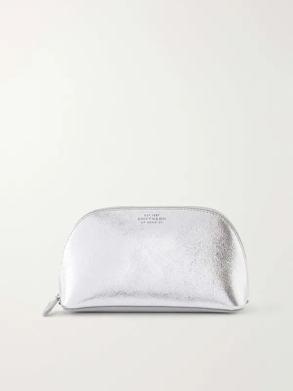 Smythson Metallic Leather Cosmetic Case - Silver