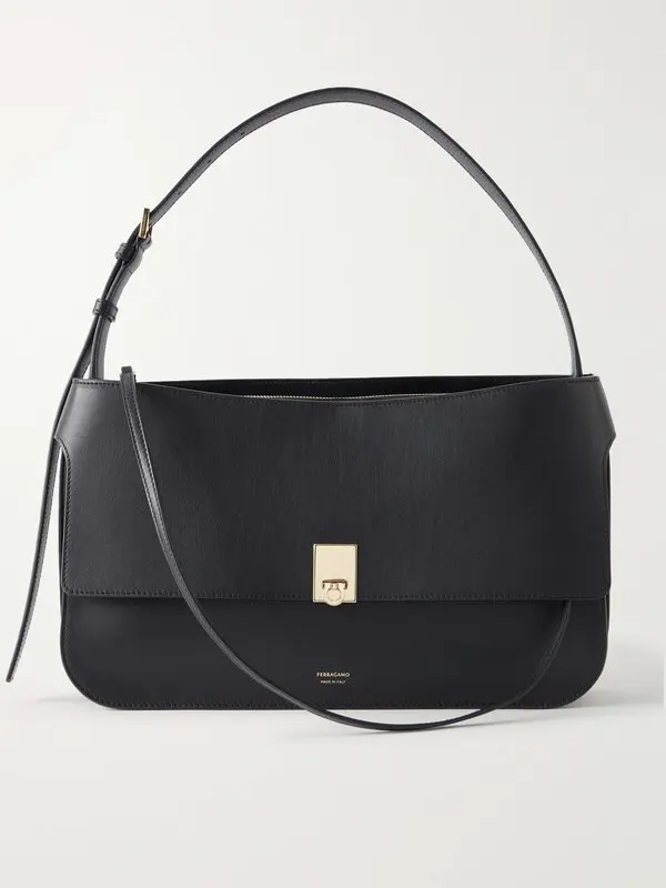 FERRAGAMO Cara Leather Shoulder Bag - Black