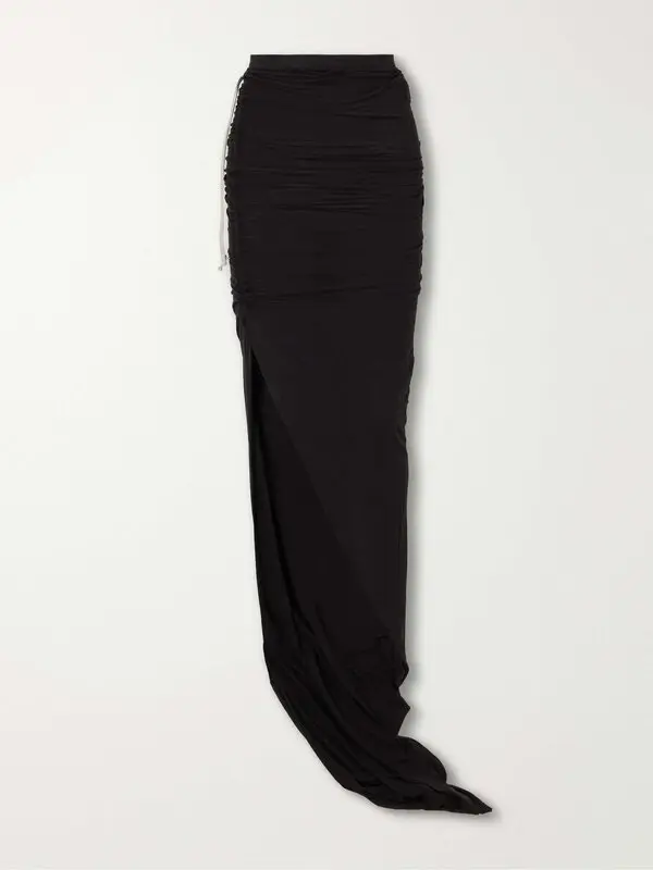 Rick Owens Ruched Cotton-jersey Maxi Skirt - Black