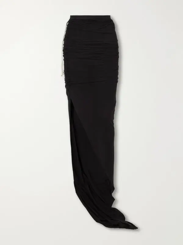 Rick Owens Ruched Cotton-jersey Maxi Skirt - Black