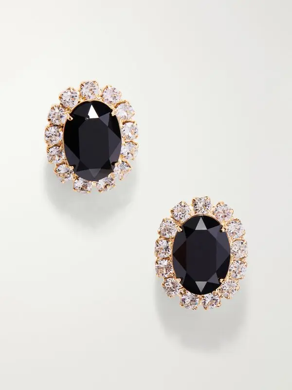 JENNIFER BEHR Diana Crystal-embellished Gold-plated Earrings - Black