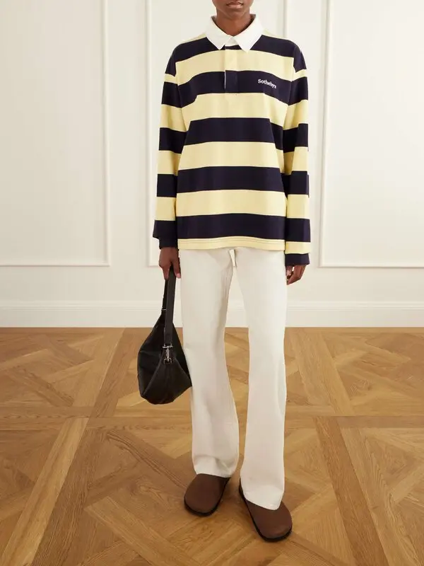 FRAME Sotheby's Striped Cotton-jersey Polo Sweater