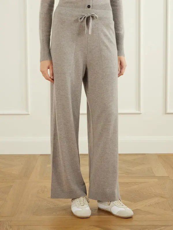 Le Kasha Ribbed Organic Cashmere Wide-leg Pants - Brown
