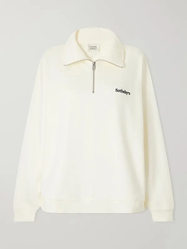 FRAME Sotheby's Cotton-jersey Half-zip Sweatshirt - Neutrals