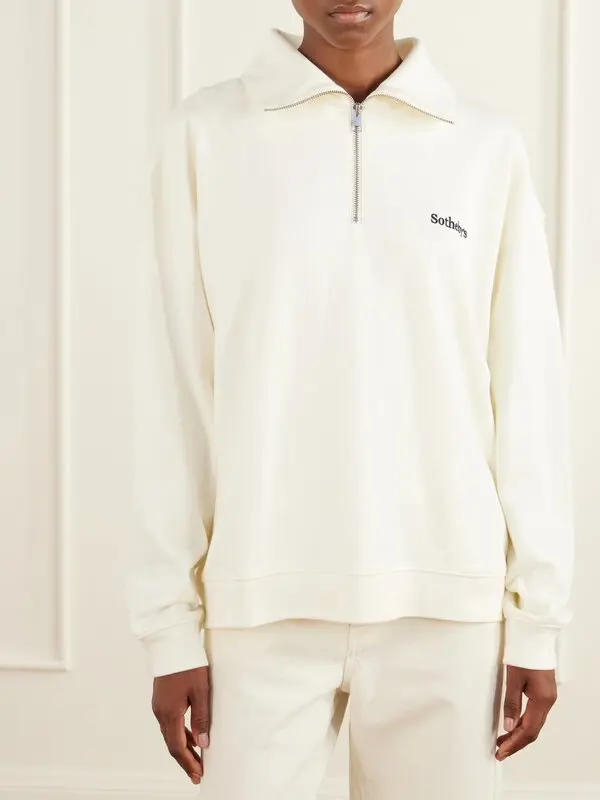 FRAME Sotheby's Cotton-jersey Half-zip Sweatshirt - Neutrals
