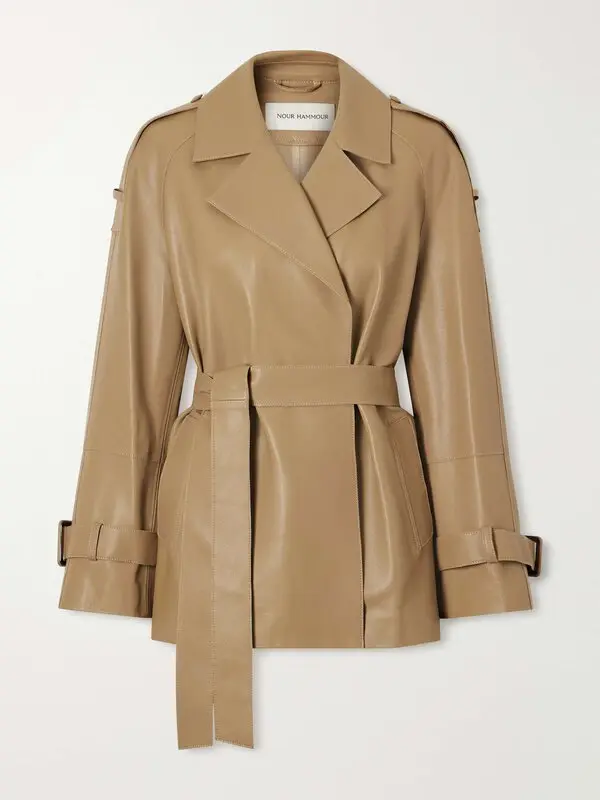 Nour Hammour Nera Leather Cropped Jacket - Camel