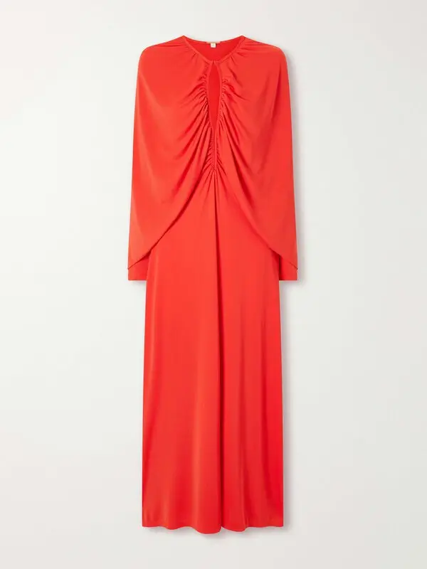 Johanna Ortiz Silent Solistice Cape-effect Draped Stretch-jersey Maxi Dress - Red