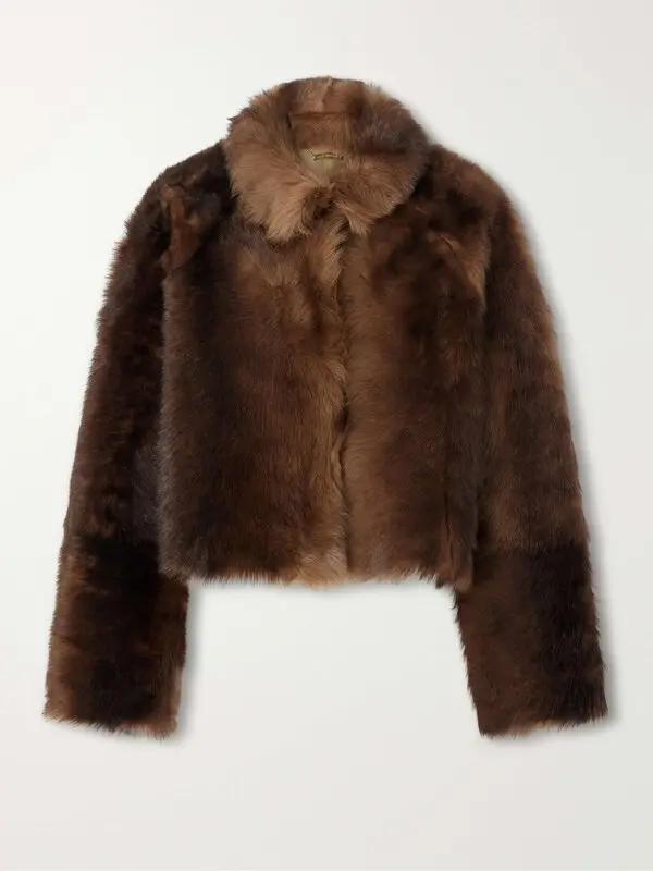 Nour Hammour Cameron Cropped Shearling Jacket - Brown